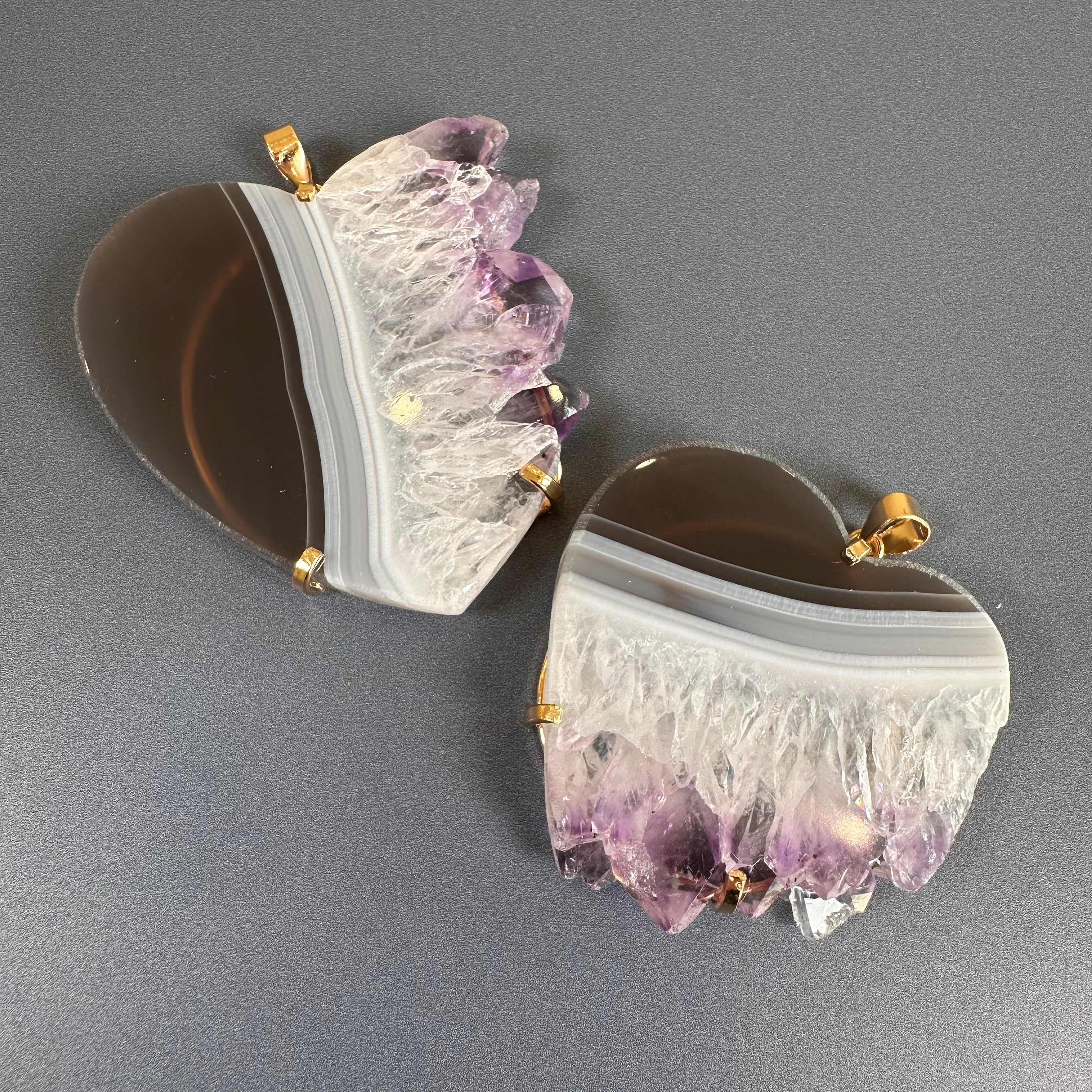 Oversized amethyst crystal slice heart pendant – Crystalika Gems