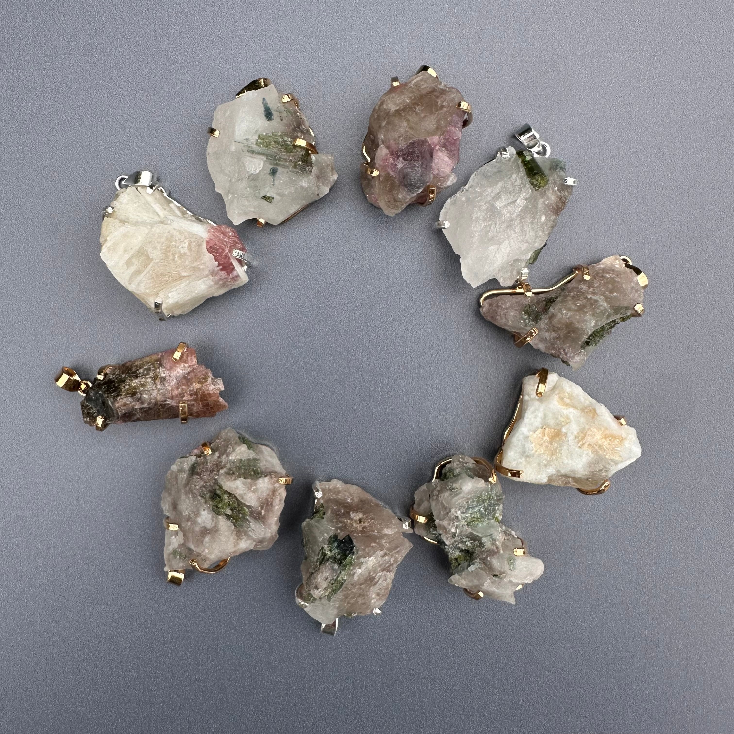 Raw tourmaline in matrix pendant – Crystalika Gems